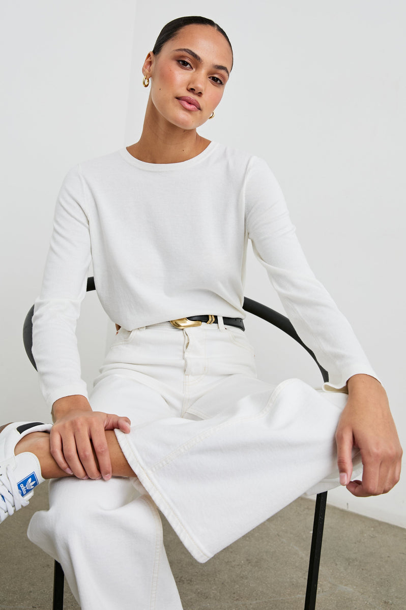 COTTON CASHMERE LONG SLEEVE TEE - WHITE – Rails UK