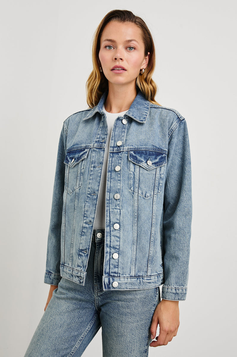 GROVE BOYFRIEND TRUCKER JACKET - EMBOSSED INDIGO – Rails UK