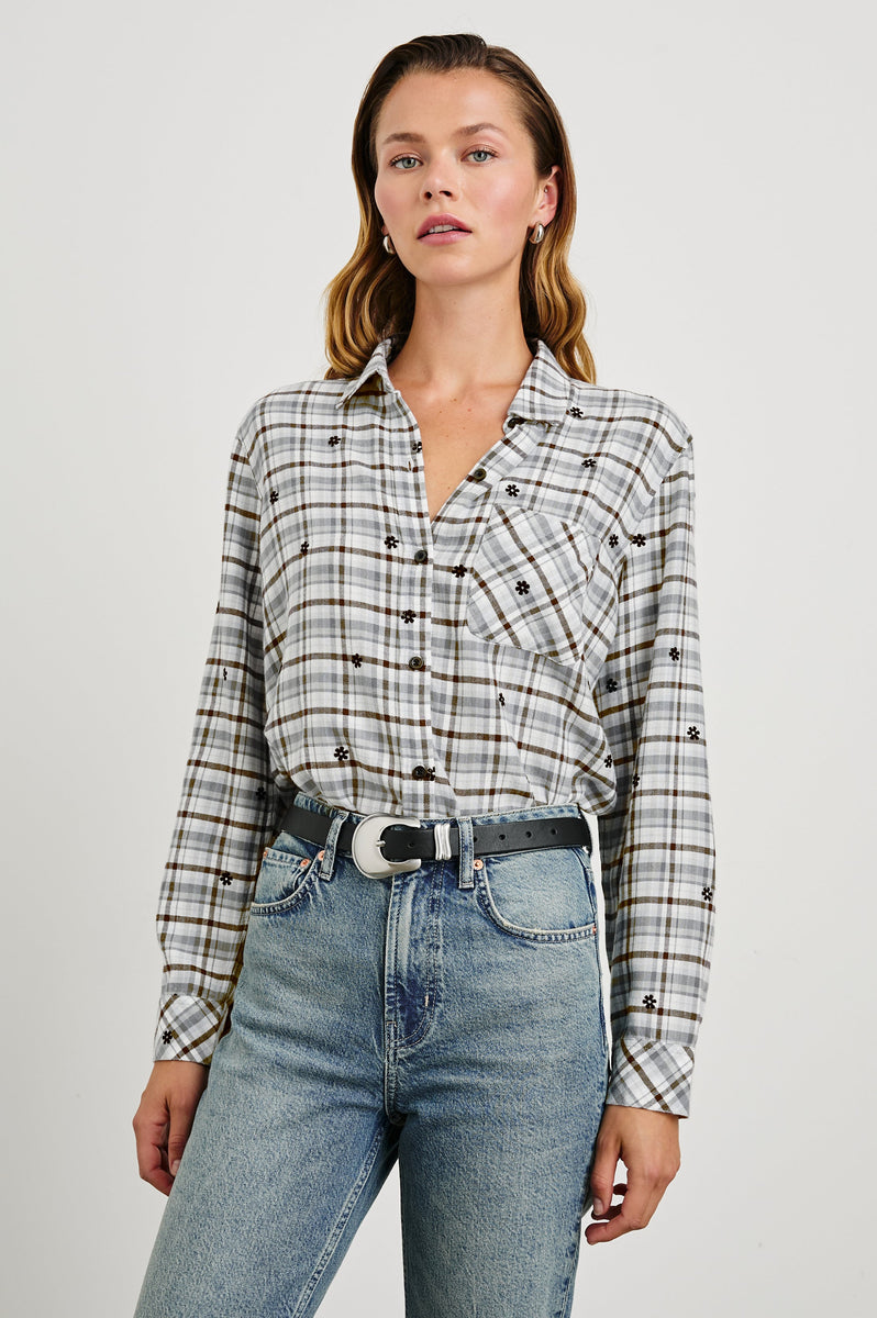 MILO SHIRT - STONE FLOCKED DAISIES – Rails UK